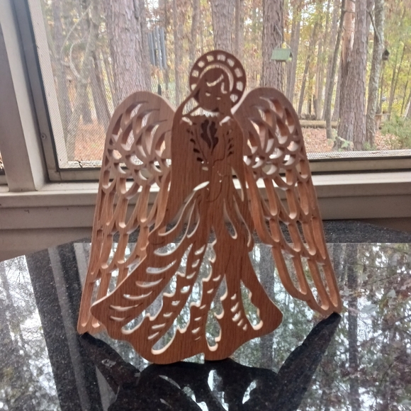 Handcrafted | Holiday | Hand Crafted Wood Art Angel Scroll Saw Tri Fold ...